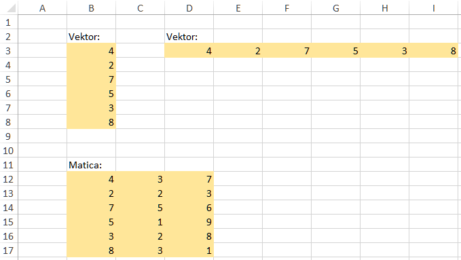 Vektory a matice v Exceli